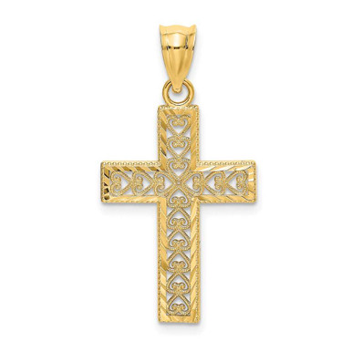 10K Yellow Gold Diamond-cut Edge and Filigree Center Cross Pendant at ...