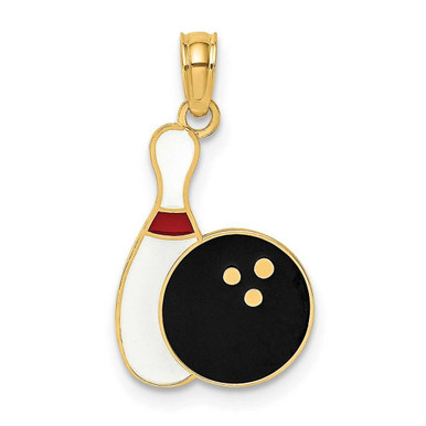 10K Yellow Gold Enamel Bowling Ball and Pin Pendant at BillyTheTree Jewelry