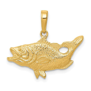 10K Yellow Gold Open Mouthed Bass Fish Pendant at BillyTheTree Jewelry