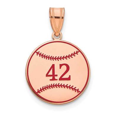 14K Rose Gold & Red Enamel Personalized Baseball Number Pendant at ...
