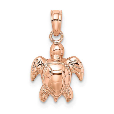 14k Rose Gold 2-D Textured Mini Sea Turtle Pendant at BillyTheTree Jewelry