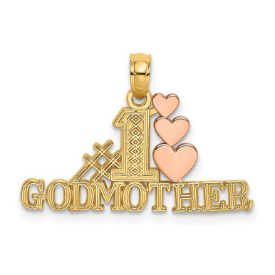 14k Two-tone Gold Polished #1 Godmother & Hearts Pendant at ...