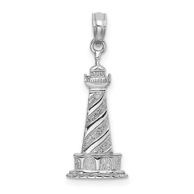 14k White Gold 2-D Cape Hatteras Lighthouse Pendant at BillyTheTree Jewelry