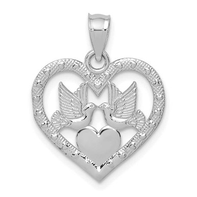 14K White Gold Doves In Heart Pendant at BillyTheTree Jewelry