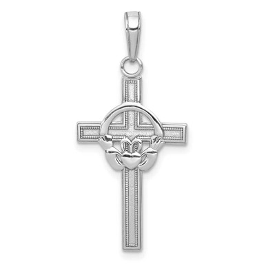 14K White Gold Polished Claddagh Cross Pendant at BillyTheTree Jewelry