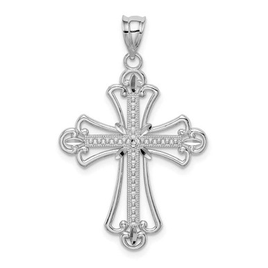14K White Gold Polished Shiny-cut Textured Cross Pendant at ...