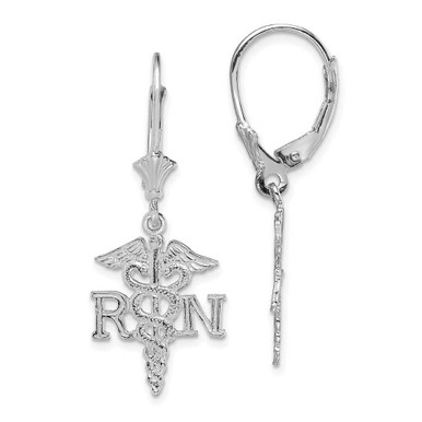33.6mm 14K White Gold RN Caduceus Leverback Earrings at BillyTheTree ...