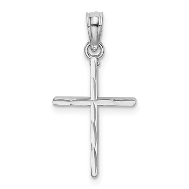 14K White Gold Shiny-Cut & Polished Cross Pendant at BillyTheTree Jewelry
