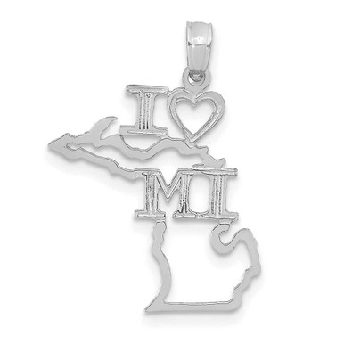 14K White Gold Solid Michigan State Pendant at BillyTheTree Jewelry