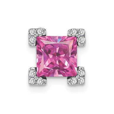 14K White Gold Square Created Pink Sapphire/Diamond Chain Slide Pendant ...