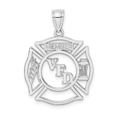 14K White Gold Volunteer Fire Department VFD Member Shield Pendant at ...