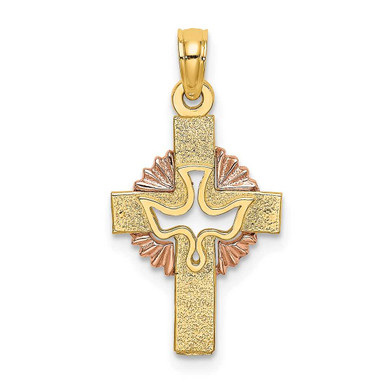 14k Yellow & Rose Gold Cut-Out Dove On Cross Pendant at BillyTheTree ...