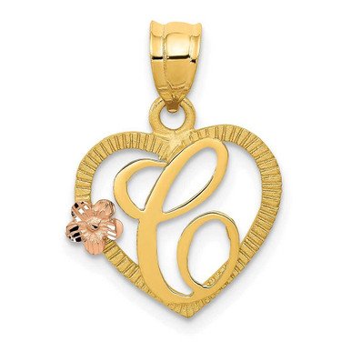 14K Yellow & Rose Gold Initial C In Heart Pendant at BillyTheTree Jewelry