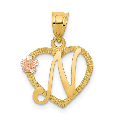 14K Yellow & Rose Gold Initial N In Heart Pendant at BillyTheTree Jewelry