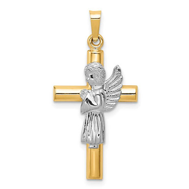 14K Yellow & White Gold Angel & Cross Pendant at BillyTheTree Jewelry