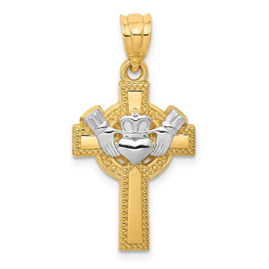 14K Yellow & White Gold Claddagh Cross Pendant D859 at BillyTheTree Jewelry