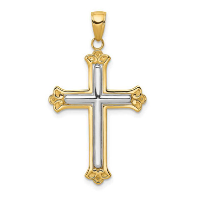 14K Yellow & White Gold Cross In Budded Cross Frame Pendant at ...