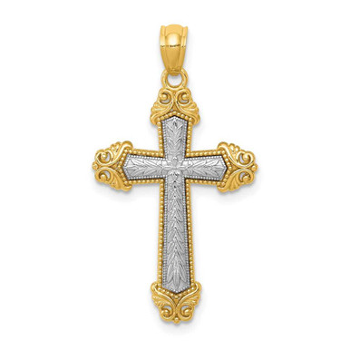 14K Yellow & White Gold Fancy Polished Cross Pendant at BillyTheTree ...