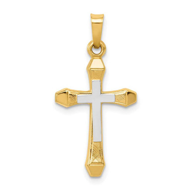 14K Yellow & White Gold Hollow Latin Cross Pendant at BillyTheTree Jewelry