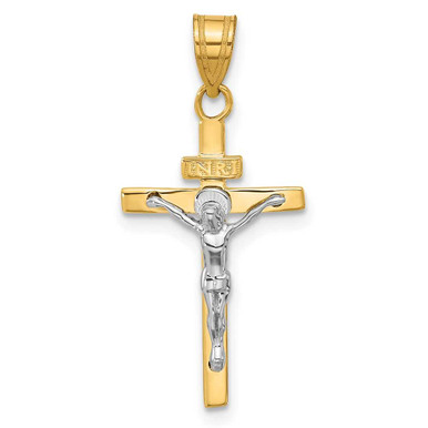 14K Yellow & White Gold Inri Latin Crucifix Pendant D3669 at ...
