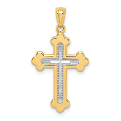 14K Yellow & White Gold Polished Budded Cross Pendant at BillyTheTree ...