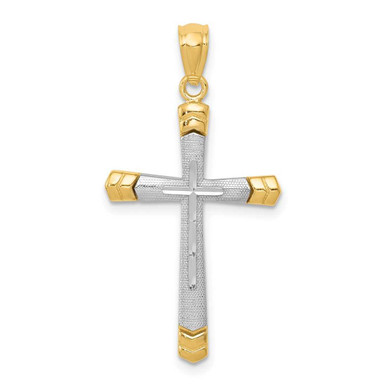 14K Yellow & White Gold Polished Shiny-Cut Cross Pendant at ...