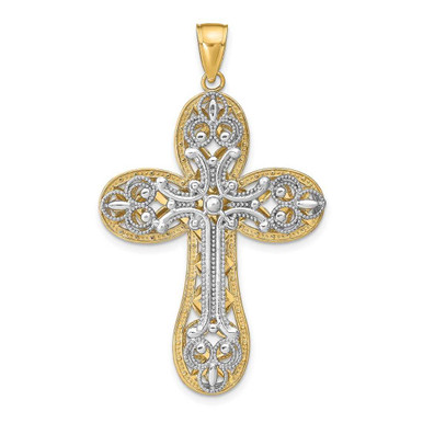 14K Yellow & White Gold Shiny-Cut Fancy Layered Cross Pendant at ...