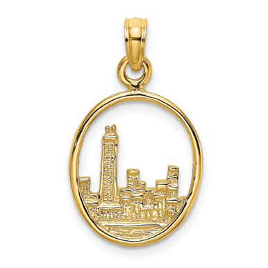 14K Yellow Gold 2-D Chicago Skyline In Circle Frame Pendant at ...