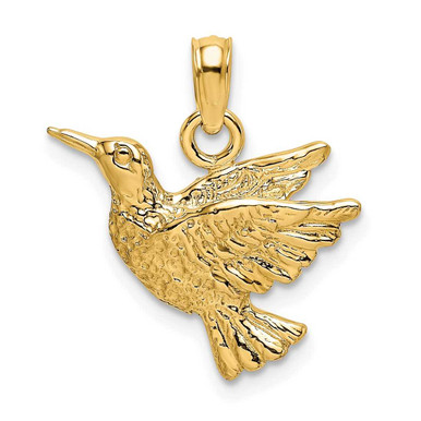 14K Yellow Gold 2-D Engraved Hummingbird Pendant at BillyTheTree Jewelry