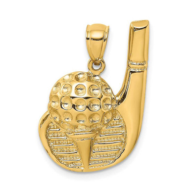 14K Yellow Gold 2-D Golf Club & Ball On Tee Pendant at BillyTheTree Jewelry
