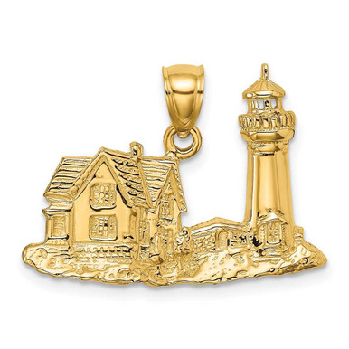 14K Yellow Gold 2-D Nubble Lighthouse Pendant at BillyTheTree Jewelry