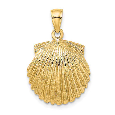 14K Yellow Gold 2-D Scallop Shell Pendant K7394 at BillyTheTree Jewelry