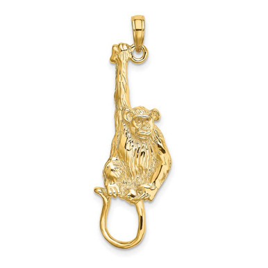 14K Yellow Gold 2-D Textured Hanging Monkey Pendant at BillyTheTree Jewelry