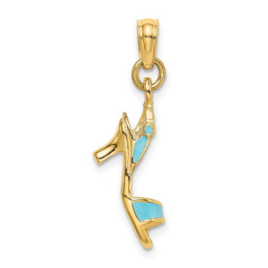 14K Yellow Gold 3-D Blue Enamel Open Toe High Heel Pendant at ...