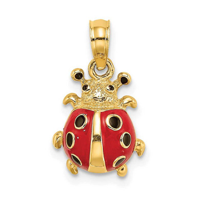 14K Yellow Gold 3-D Enamel Ladybug Pendant K6846 at BillyTheTree Jewelry