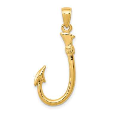 14K Yellow Gold 3-D Fishing Hook Pendant at BillyTheTree Jewelry