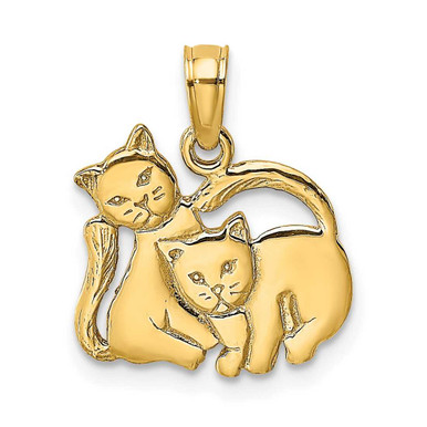 14K Yellow Gold 3-D Polished Two Kittens Pendant at BillyTheTree Jewelry