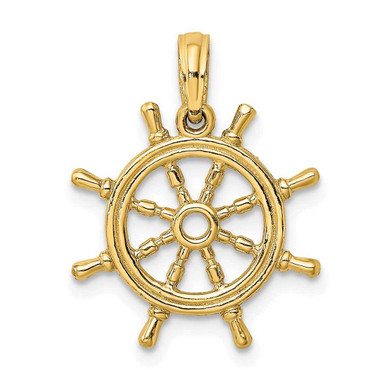 14K Yellow Gold 3-D Ship Wheel Pendant at BillyTheTree Jewelry