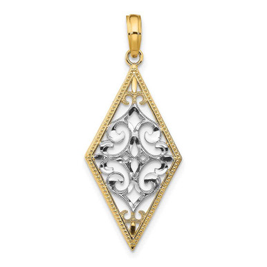 14K Yellow Gold and Rhodium Kite-Shaped Cut-Out Filigree Pendant at ...