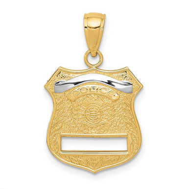 14K Yellow Gold and Rhodium Police Badge Pendant at BillyTheTree Jewelry