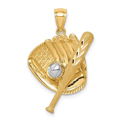 14K Yellow Gold and Rhodium Shiny-Cut Baseball Bat, Glove & Ball ...