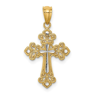 14K Yellow Gold and Rhodium Shiny-Cut Cross Pendant C4695 at ...