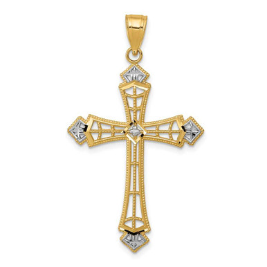 14K Yellow Gold and Rhodium Shiny-Cut Cross Pendant K6275 at ...