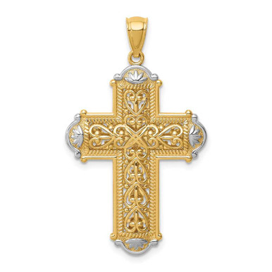 14K Yellow Gold and Rhodium Shiny-Cut Reversible Cross Pendant C4700 at ...