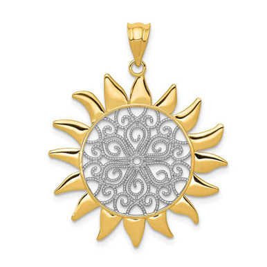 14K Yellow Gold and Rhodium Sun Filigree Pendant at BillyTheTree Jewelry