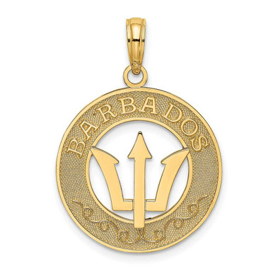 14K Yellow Gold Barbados On Round Frame w/ Trident Spear Pendant at ...