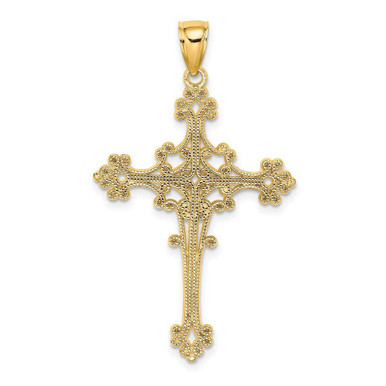 14K Yellow Gold Beaded Fancy Cross Pendant at BillyTheTree Jewelry