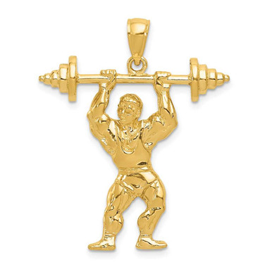 14K Yellow Gold Bodybuilder w/ Weights Pendant at BillyTheTree Jewelry