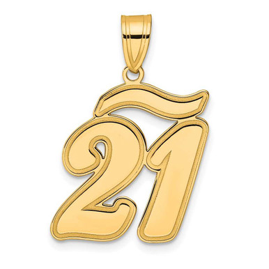 14K Yellow Gold Brushed Border Script Number 21 Pendant at BillyTheTree ...