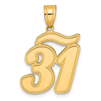 14K Yellow Gold Brushed Border Script Number 31 Pendant at BillyTheTree ...